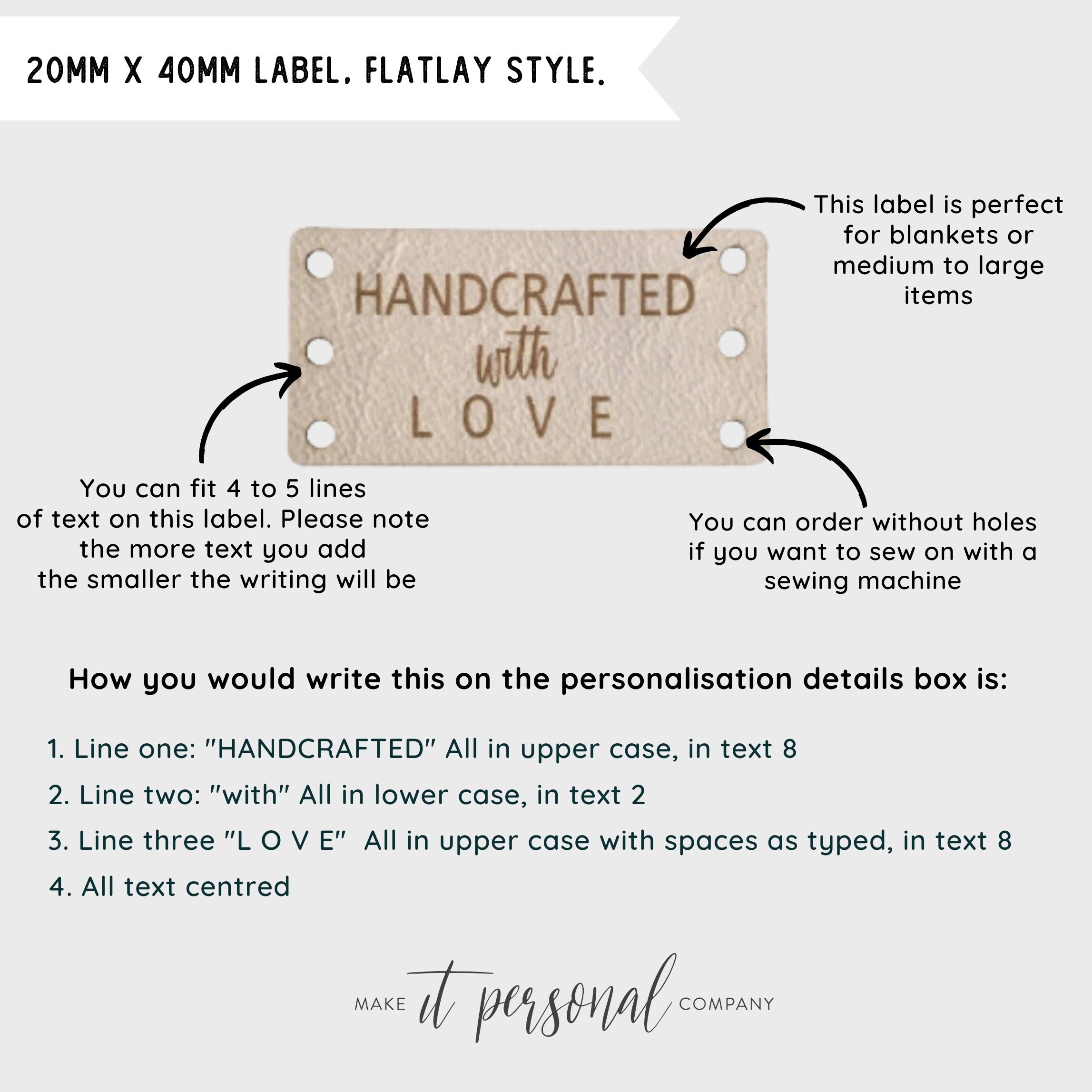 Personalised Cream Medium Size 20mm X 40mm Rectangle Faux Leather ...
