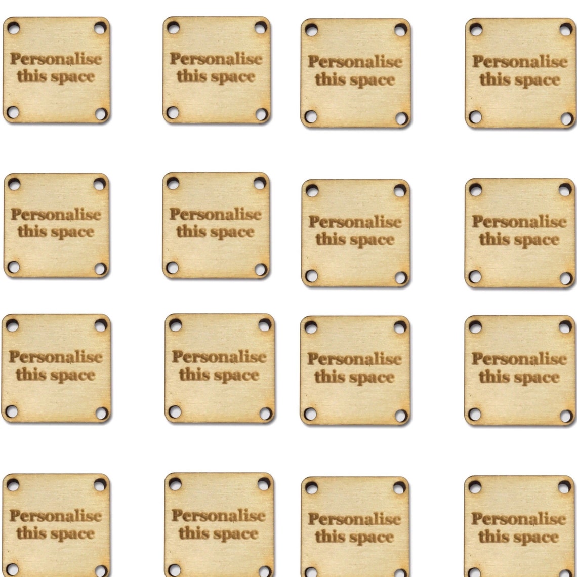 Personalised 20mm SQUARE Tags for Handmade Products Knitted Crochet ...