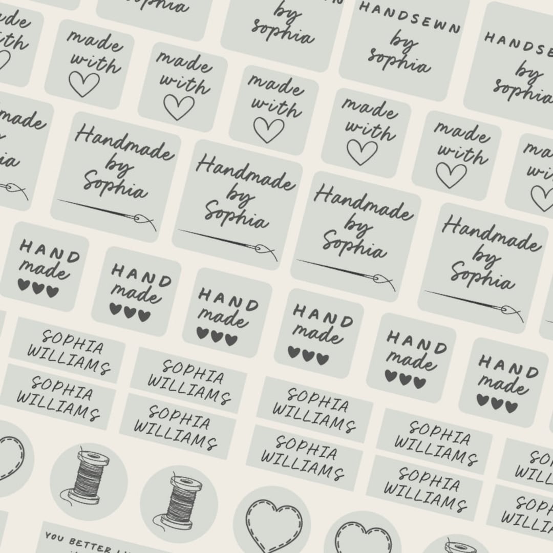 CUSTOMISED Hand Sewn Stickers HANDMADE WITH Love , Labels Hearts ...