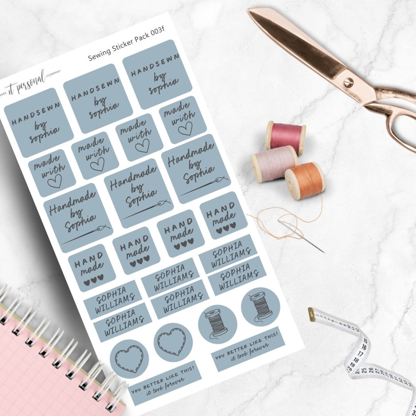 Customised SEWING Sticker Labels, Packaging Tags, Made With Love ...