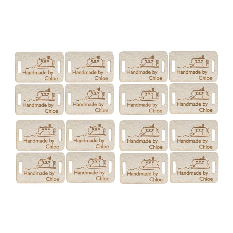 Personalised Set of 50 Cream 28x18mm Faux Leather Labels. Cute Sewing ...