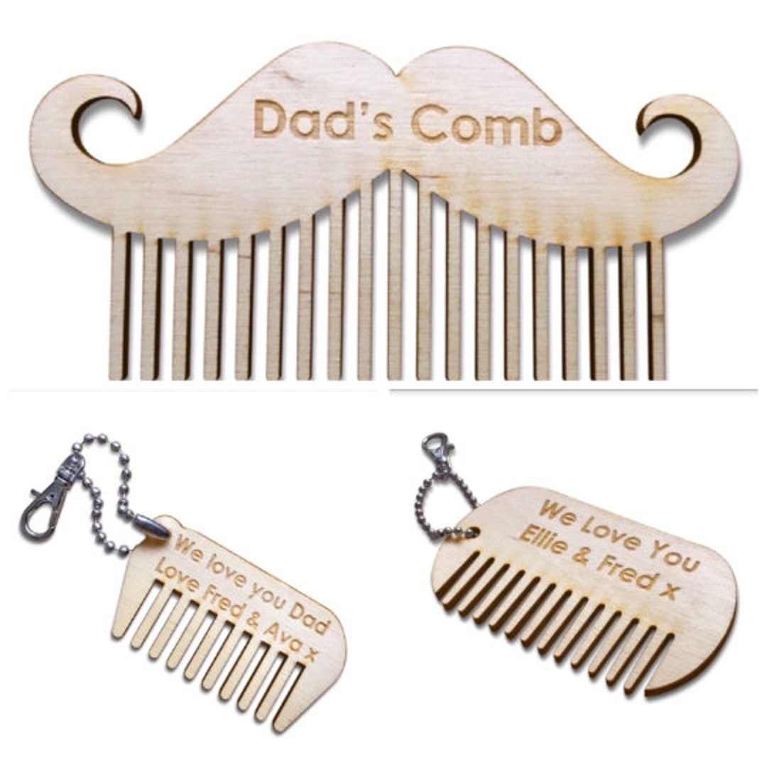3 X Assorted Personalised BEARD COMB Keyring Any Name or Message Wooden ...