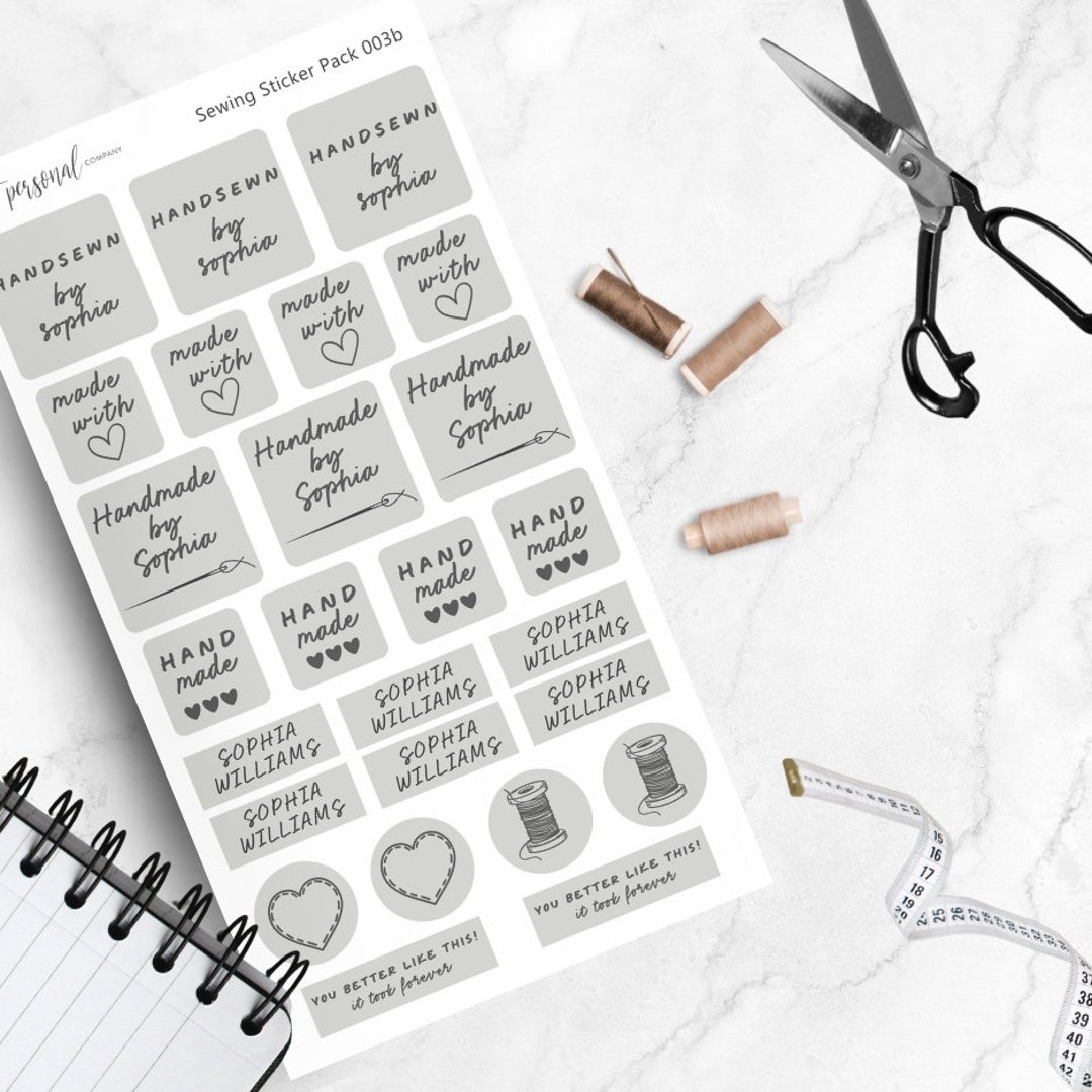 Customised SEWING Sticker Labels, Packaging Tags, Made With Love ...