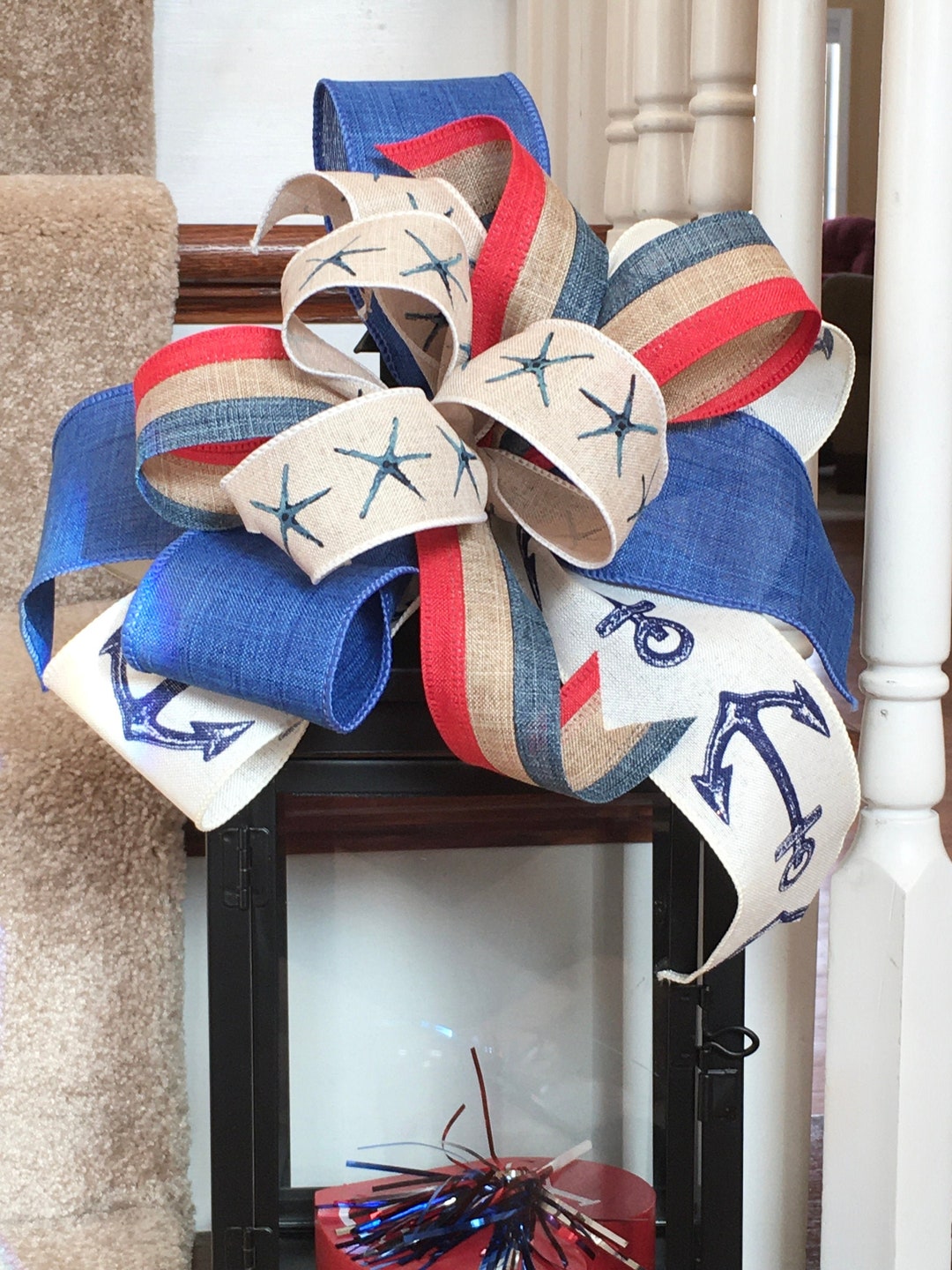 Nautical Bow, Nautical Wreath Bow, Bows for Lantern, Summer Decor ...