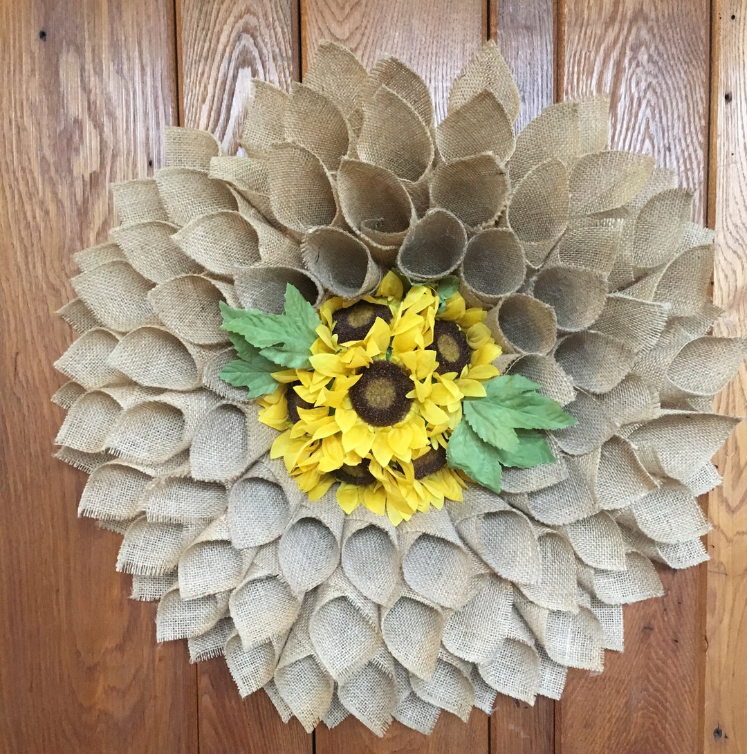 Natural Burlap (l)sunflower Wreath,sunflower Wreath, Burlap Flower ...