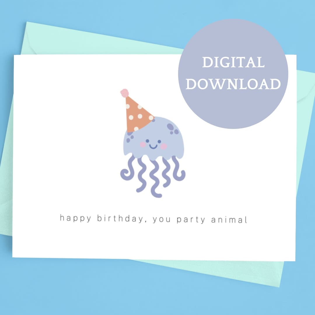 Printable Birthday Card Party Animal - Birthday Card Cute - Birthday ...