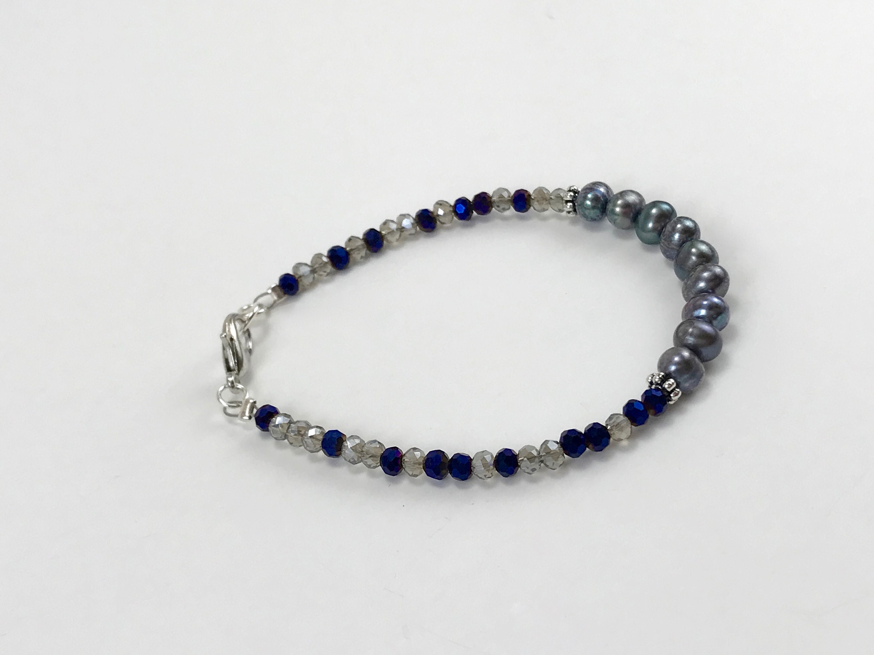 Silver Pearl and Glass Rondelle Bracelet dainty pearl | Etsy