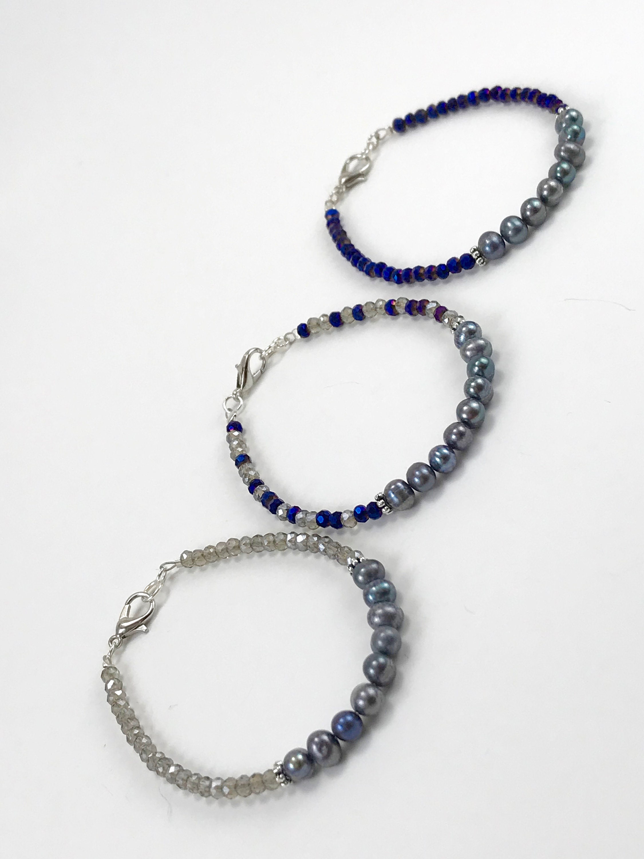 Silver Pearl and Glass Rondelle Bracelet dainty pearl | Etsy