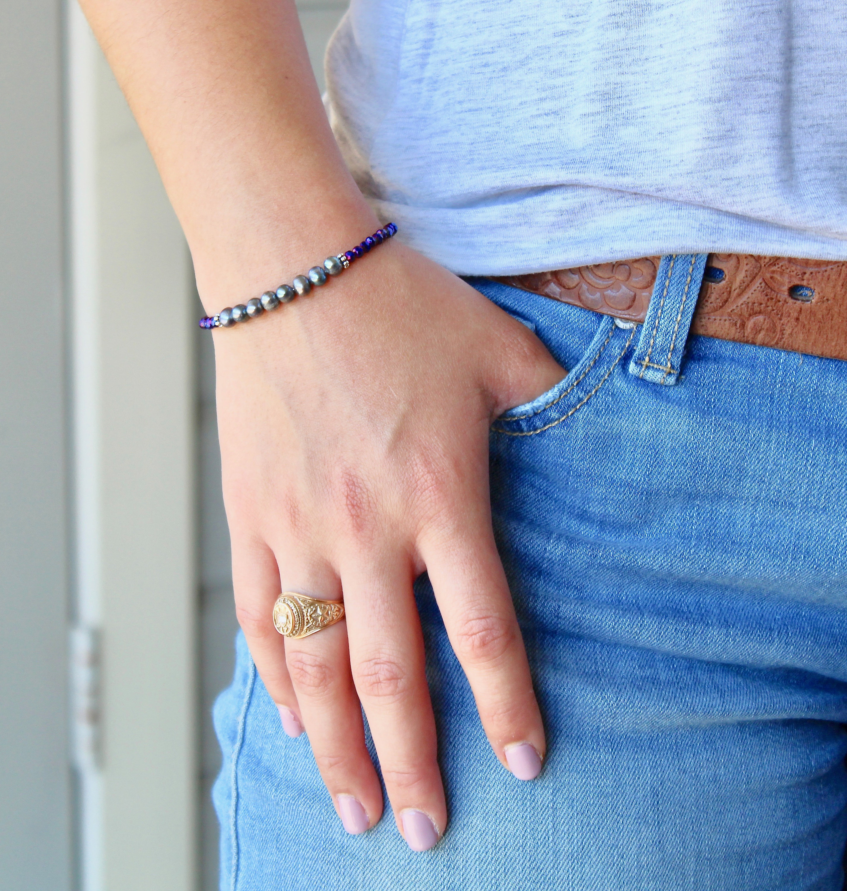 Silver Pearl and Glass Rondelle Bracelet dainty pearl | Etsy