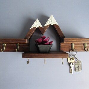 Mountain Key Holder Shelf | Wooden Wall Key Rack | Entryway Organizer ...