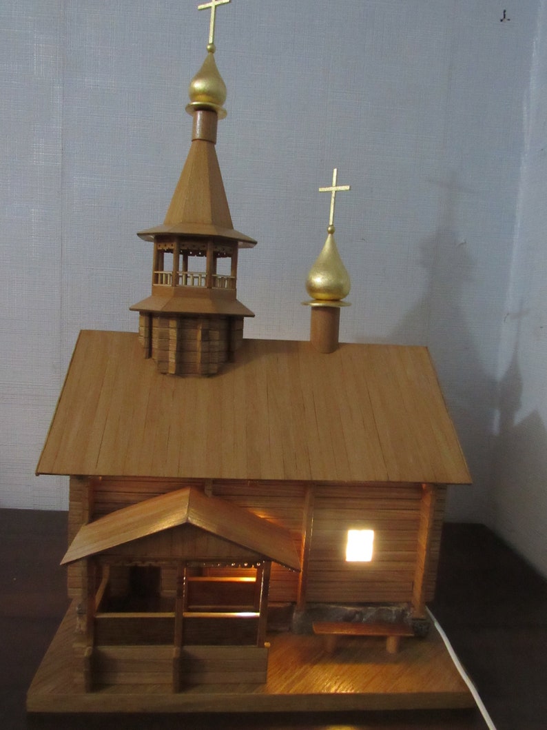 Wooden orthodox church with lamp Carved houses Model with | Etsy