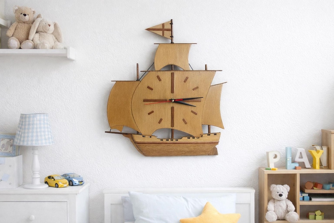 Nautical Ship Wall Clock | Wooden Sailboat Design | Coastal Home Decor ...