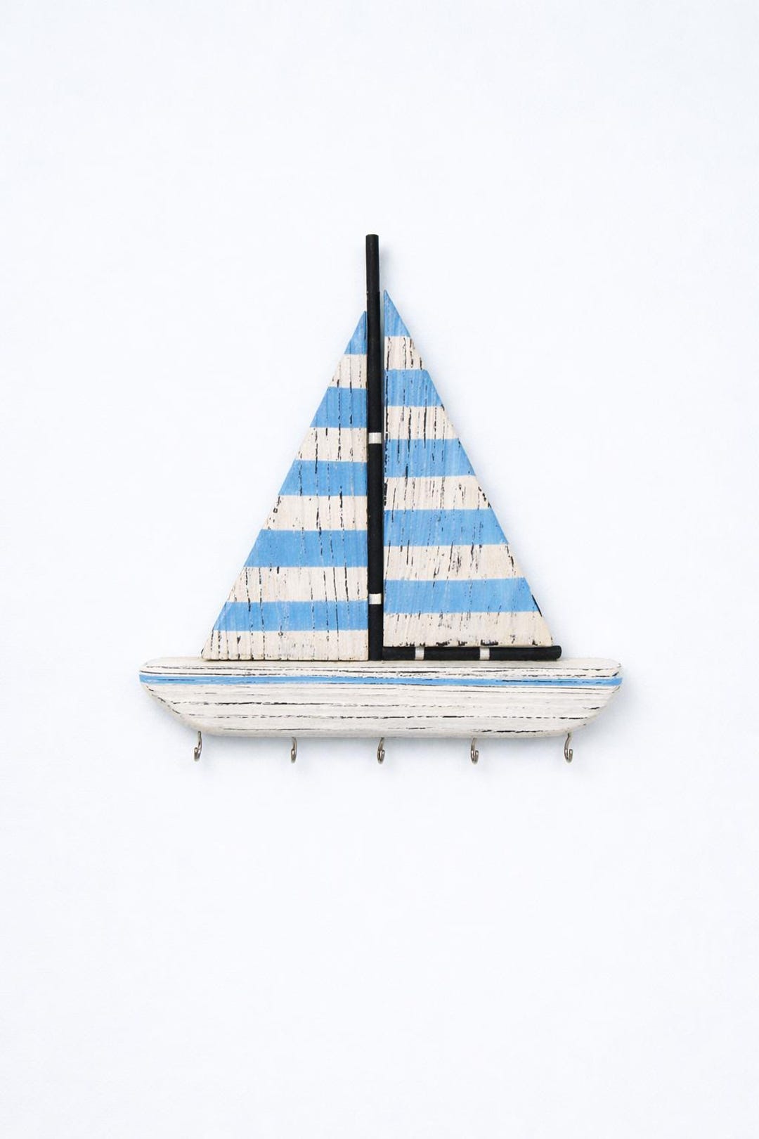 Sailboat Key Holder for Wall | Nautical Coastal Key Rack With Hooks ...