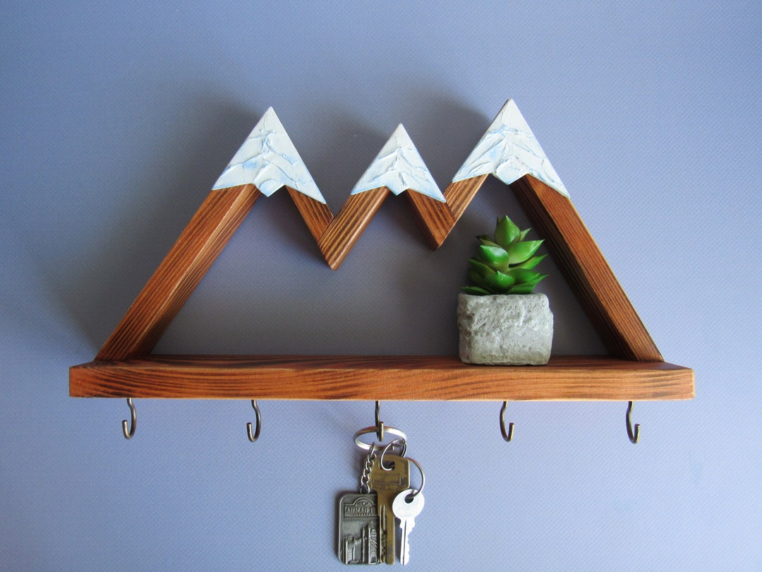 Mountain Key Holder/ Wall Shelf With Hooks/ Key Hanger for Wall/ House ...