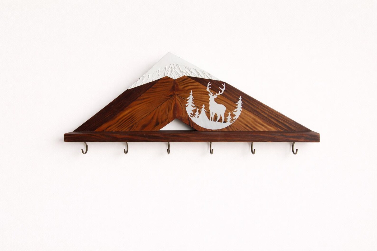 Mountain Key Holder for Wall | Wooden Key Rack With Hooks | Rustic ...