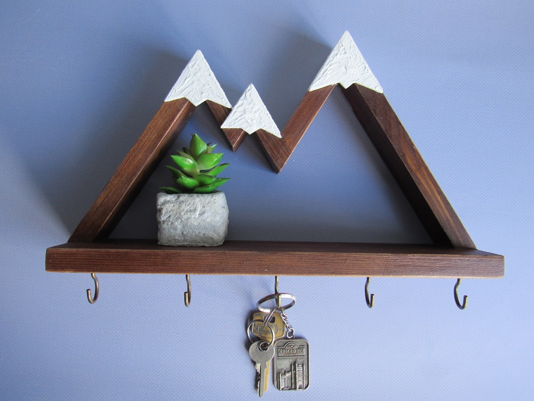 Mountain Key Holder Wooden Wall Shelf for Entryway - Etsy