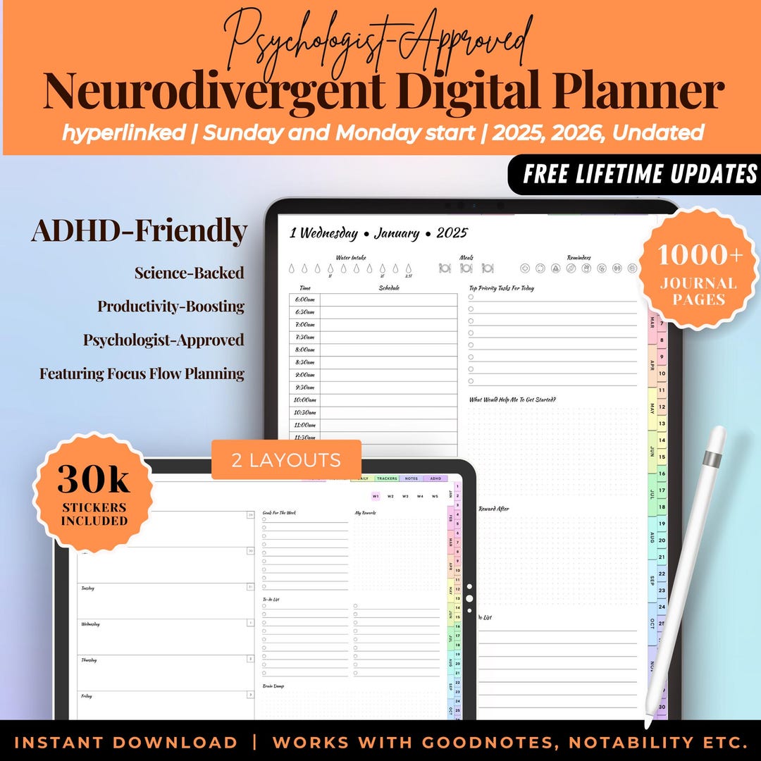 Elegant ADHD Digital Planner – Neurodivergent Planner | 2025, 2026 ...