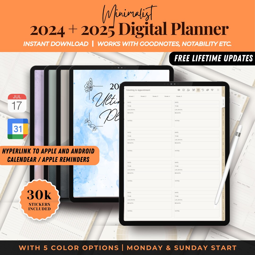 2025 Hyperlinked Digital Planner With 5 Color Options and 30K Stickers ...