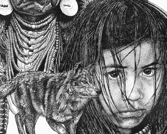 Large Native American Pen and Ink Art Print Illustration - Etsy Finland