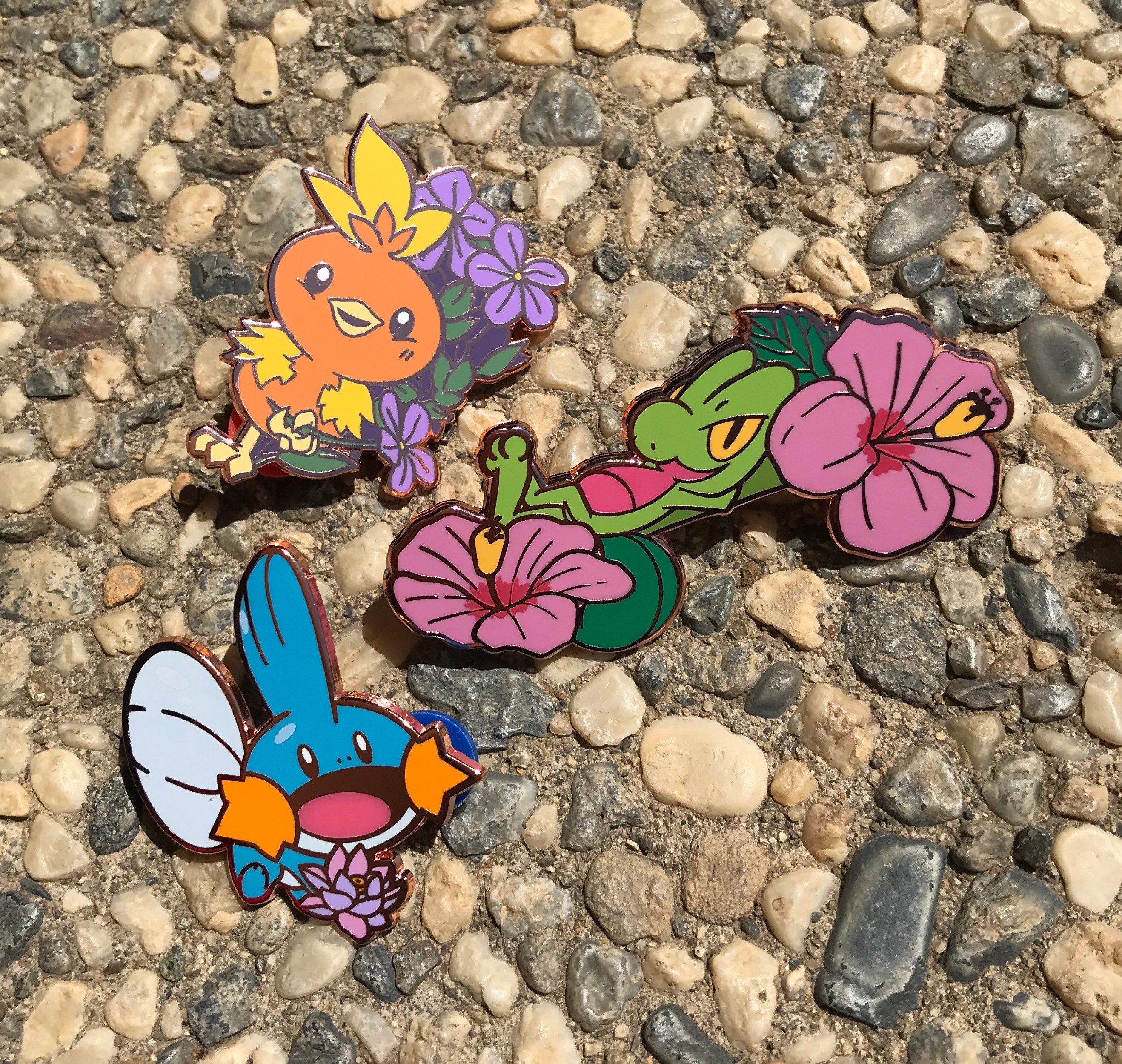 Starters With Flowers Hard Enamel Pin Gen 3 Grass Cute - Etsy
