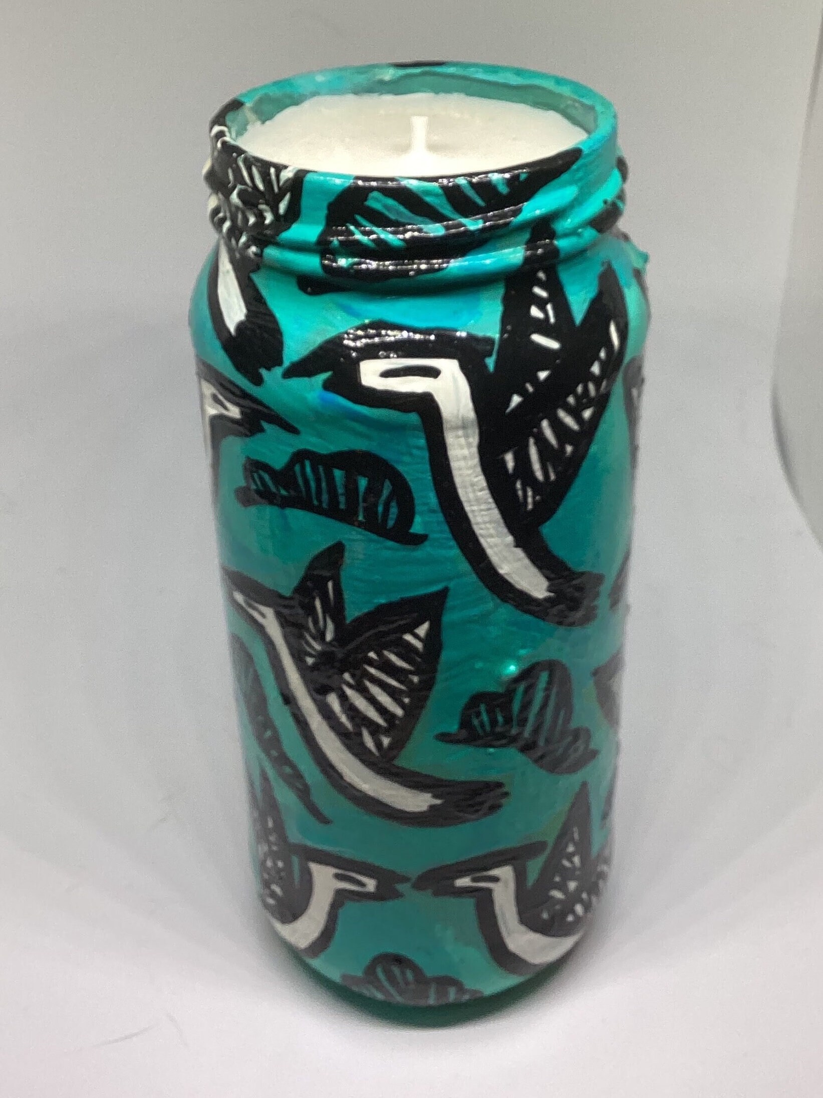 Hand-painted Tall Teal Crane Pattern, Acrylic Painting, Original Art ...