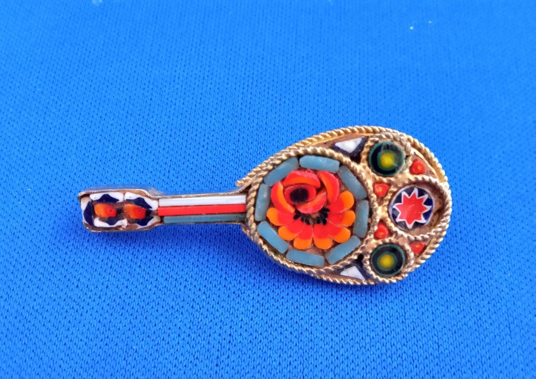 Vintage Micro Mosaic Guitar Mandolin Shaped Pin Brooch - Etsy