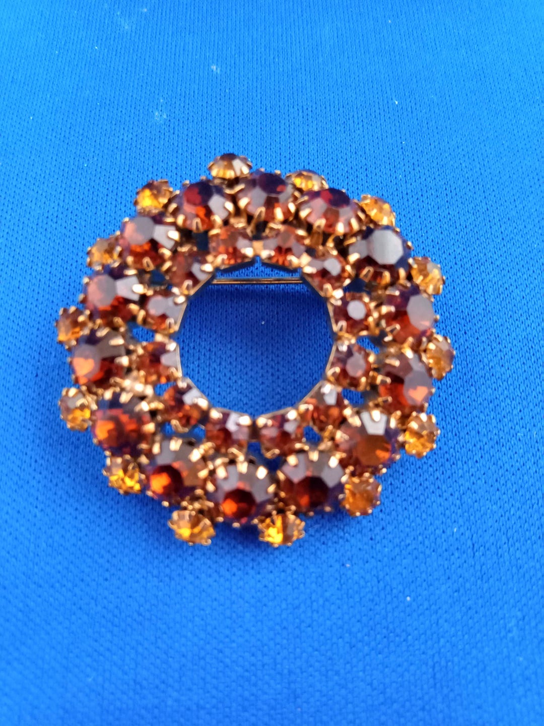 Vintage Mid Century Pong Set Rhinestone Circle Pin Brown and Golden ...