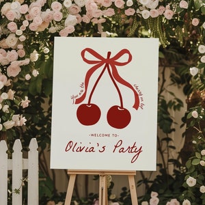 Cherry Welcome Sign Template Editable Coquette Cherry on Top Birthday ...