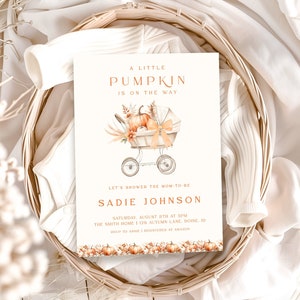 Little Pumpkin Baby Shower Invitation Template | Editable Fall Baby ...