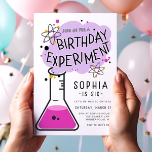 Science Birthday Invitation Template for Girl - Editable Pink Mad ...