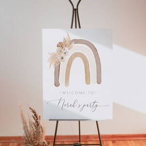 Boho Rainbow Welcome Sign Template Birthday Party | Modern Beige ...
