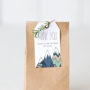 Mountain Thank You Favor Tag Adventure Begins Baby Shower Printable ...