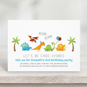 Dinosaur Birthday Invitation Editable Template - Boy Cake-ivore Dino ...