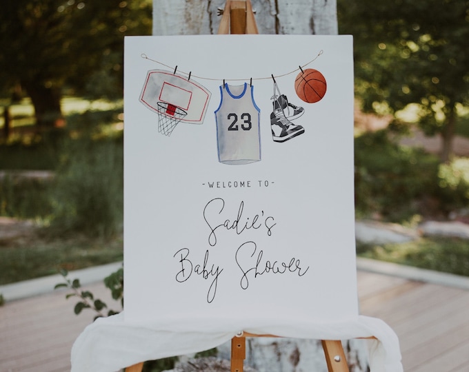 Basketball Baby Shower Welcome Sign, Editable Basketball Baby Shower ...