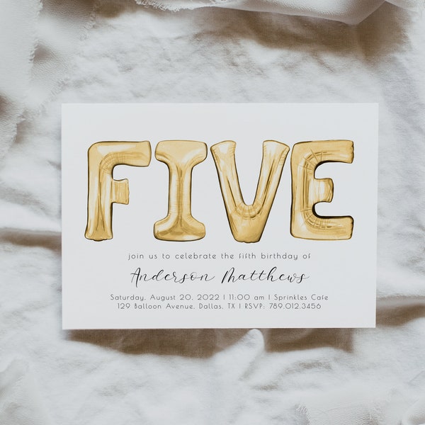 Golden 5th Birthday Invitation - Etsy