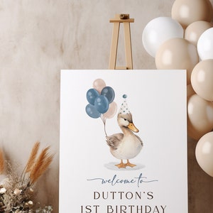 One Lucky Duck Birthday Welcome Sign Template | Editable Duck First ...