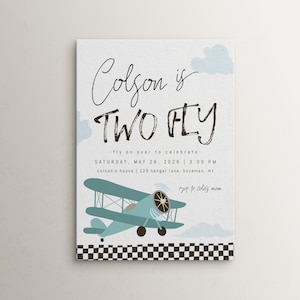 Airplane 2nd Birthday Invitation Template | Editable TWO Fly Vintage Bi ...