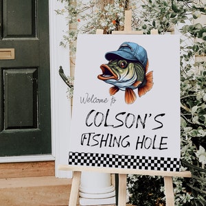 Editable Fish Birthday Welcome Sign Template | Reel Fun Bass Birthday ...