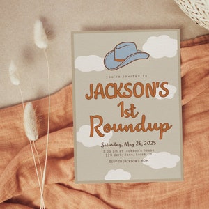 Editable 1st Roundup Birthday Invitation Template | Our Little Cowboy ...