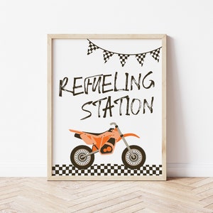 Refueling Station Sign Template | Orange Dirt Bike Food Sign | Fuel up ...