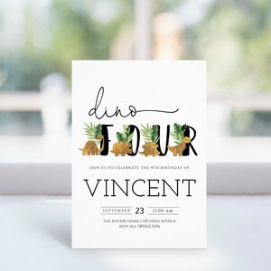 Dino FOUR 4th Birthday Invitation Dinosaur Four Ever Wild Editable Boy ...