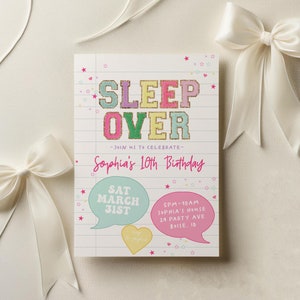 Preppy Sleepover Birthday Invitation Template | Editable Patch Letters ...