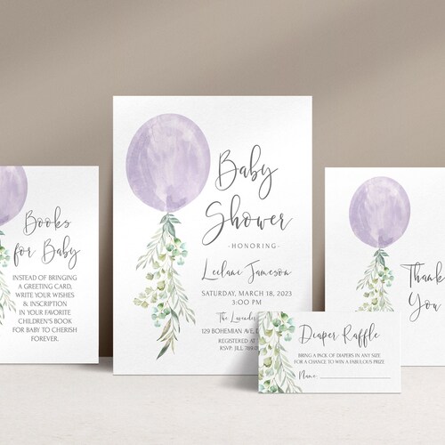 Lavender Baby Shower Invitation Girl Purple Editable Baby - Etsy