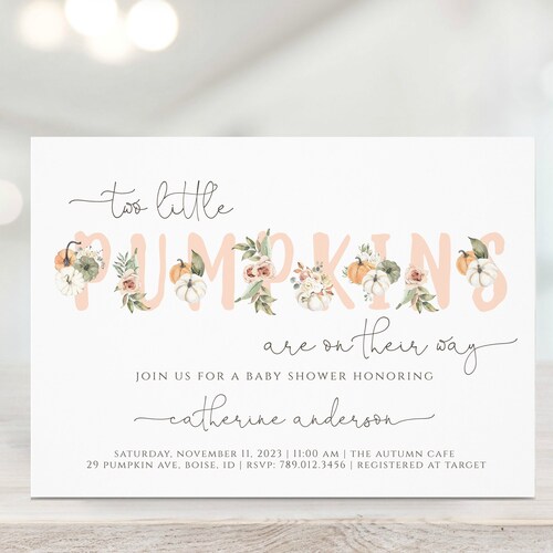 Two Little Pumpkins Baby Shower Invitation Twin Baby Shower - Etsy
