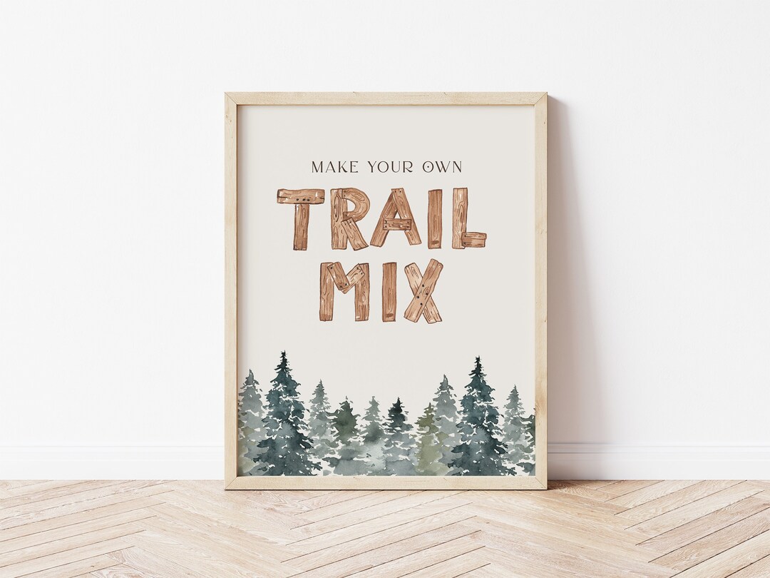 Trail Mix Bar Sign Template | Editable One Happy Camper Birthday Party ...
