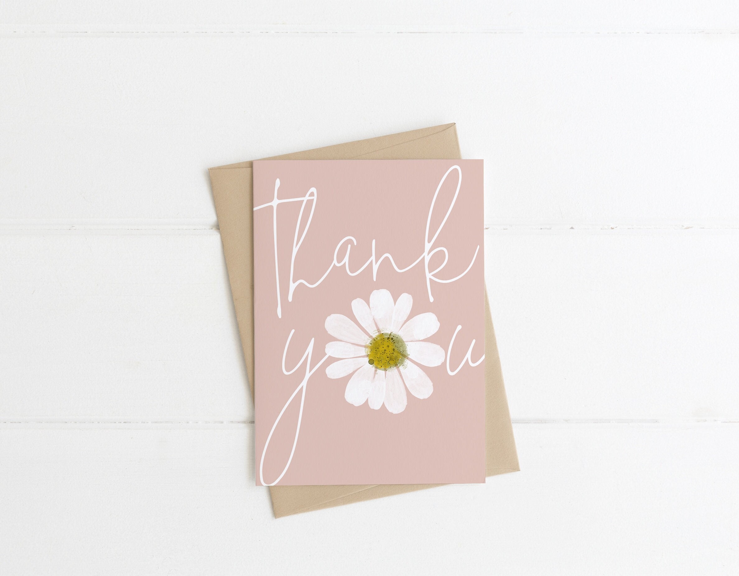 Daisy Thank You Card Template Printable Pink Daisy Birthday - Etsy