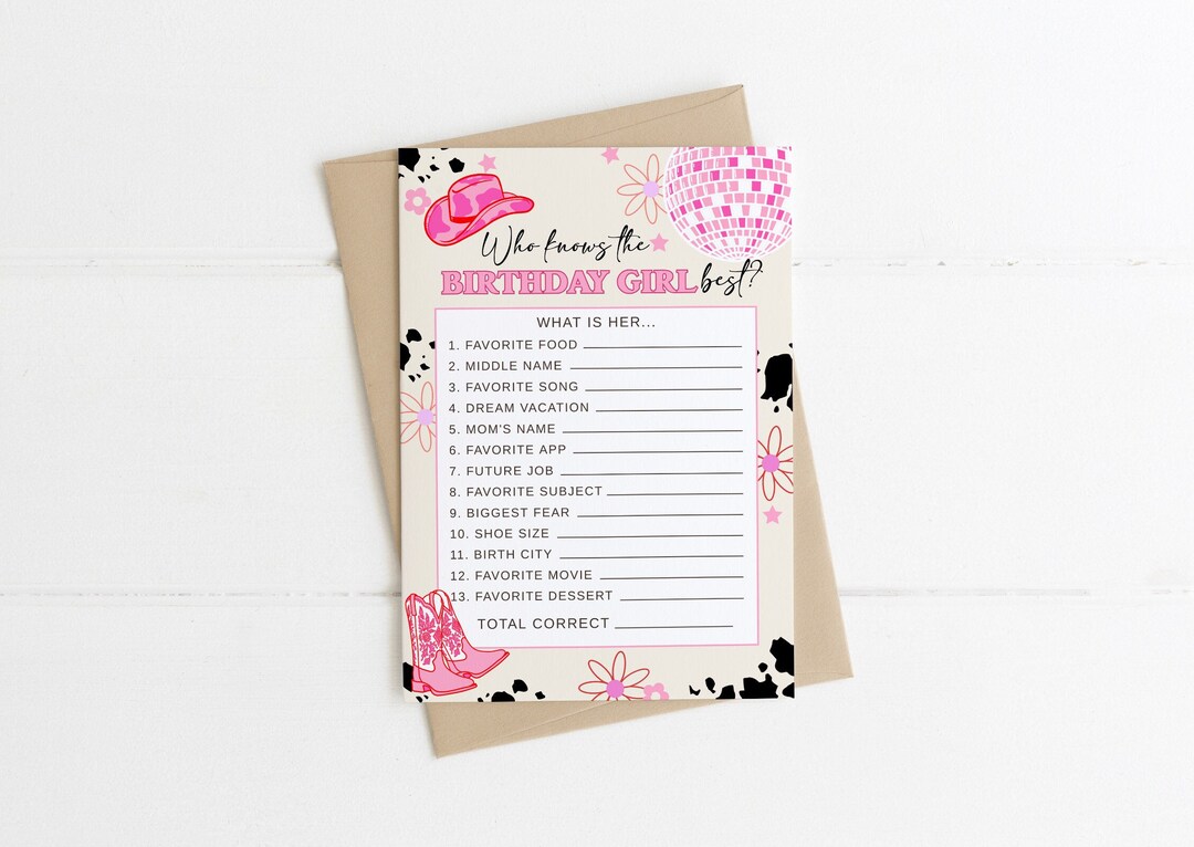 Who Knows Birthday Girl Best Cowgirl Birthday Girl Quiz | Editable How ...