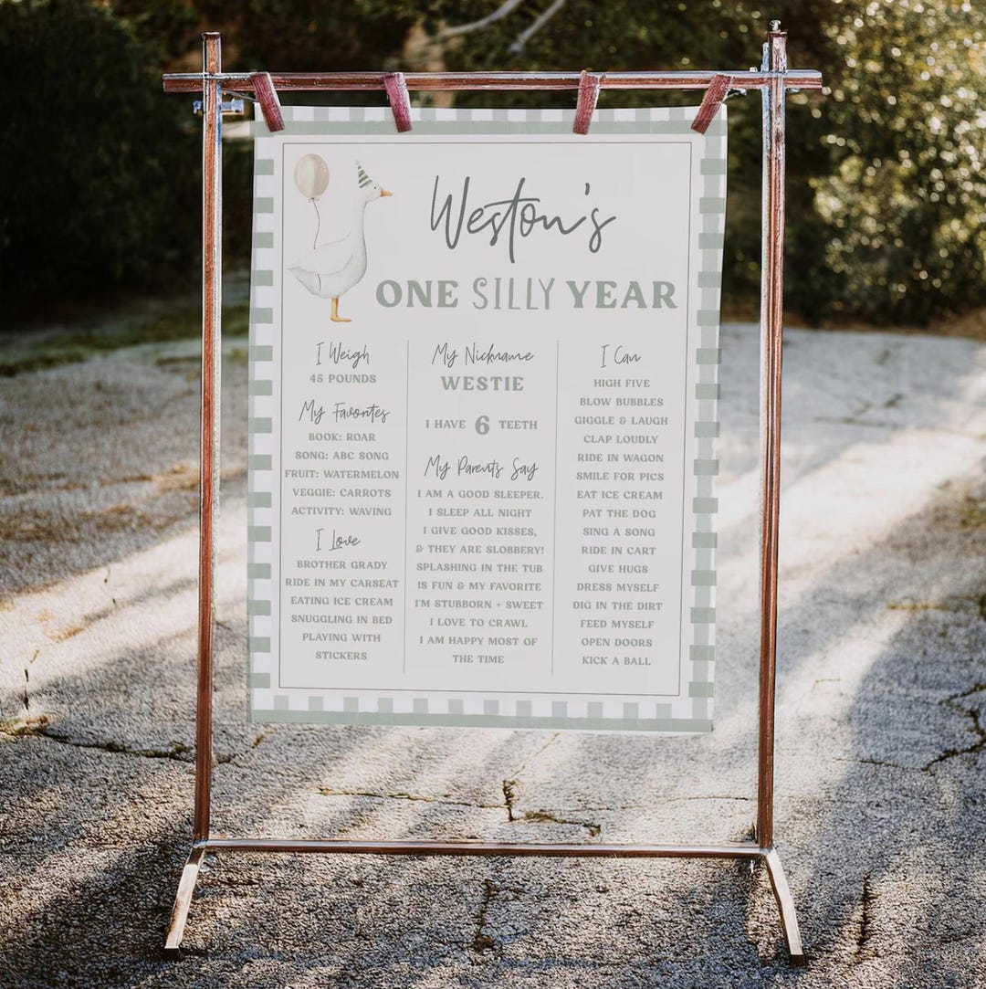 One Silly Goose Milestone Board Template | Editable Green Goose 1st ...