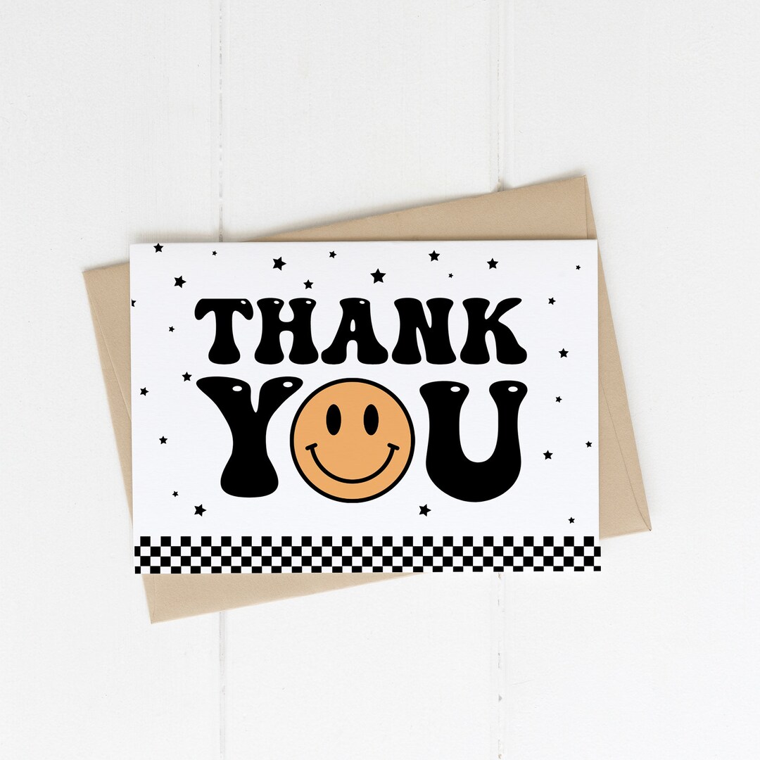 Smile Face Thank You Card Template One Happy Dude Checkered 1st ...
