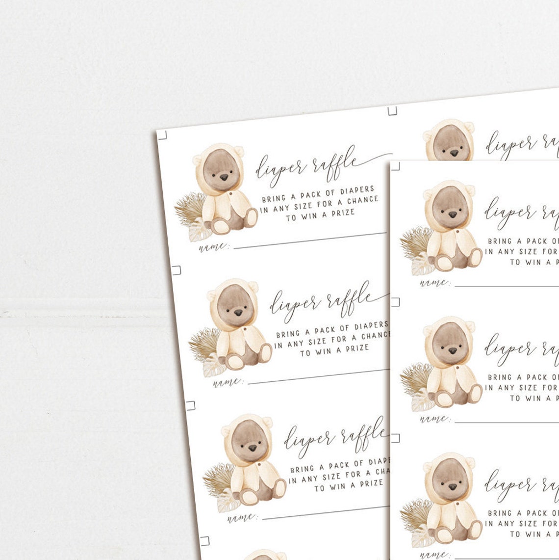 Bear Diaper Raffle Ticket Template Editable Bearly Wait Baby - Etsy
